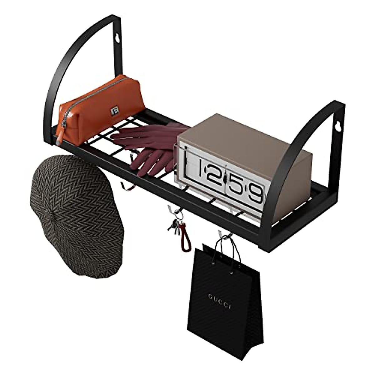 JOIN IRON Floating Wall Shelves Set of 1,Black Floating Shelves, Bathroom Rack with Hook,Wall Shelves for Bathroom/Living Room/Kitchen/Bedroom