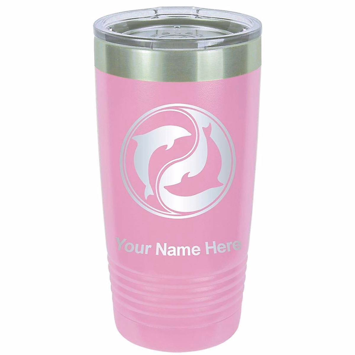LaserGram 20oz Vacuum Insulated Tumbler Mug, Dolphin Yin Yang, Personalized Engraving Included (Light Purple)