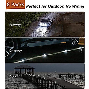 APONUO Solar Driveway Lights, Solar Dock Lights Outdoor Driveway Lighting IP67 Waterproof Outdoor Boat Dock Lamp for Driveway Stair Pathway Deck Cool White （8 Packs）