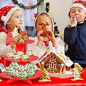 Cupcake Stand, 2 Pack 3-Tier Round Cardboard Dessert Plates Cake Fruit Cupcake Base Holder Candy Display Tower Tray Pastry Serving Platter for Birthday, Wedding, Baby Shower, Christmas (Red)