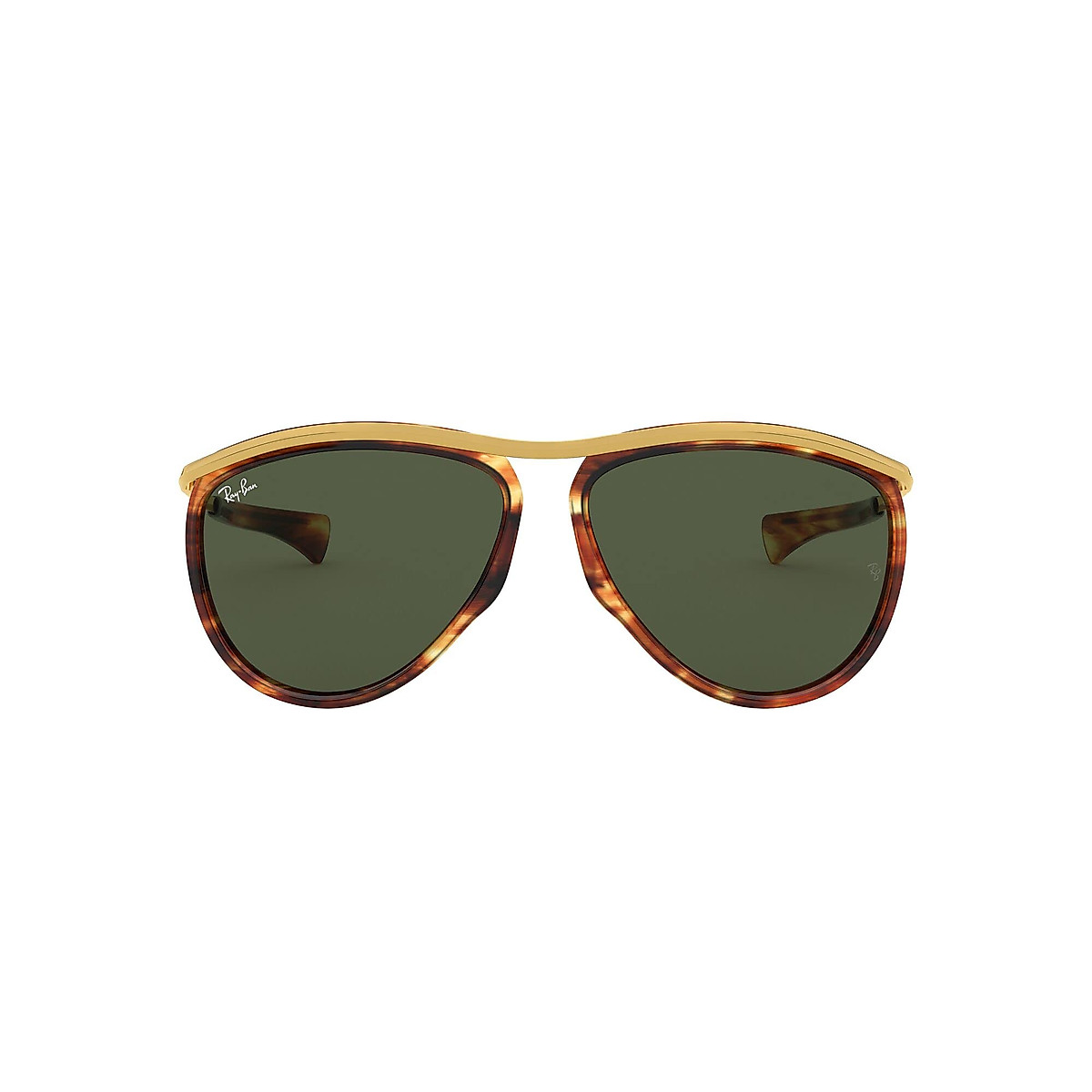 Ray-Ban RB2219 Olympian Aviator Sunglasses, Striped Havana/G-15 Green, 59 mm