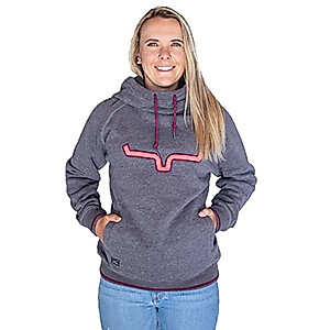 Kimes Ranch Women's Two Scoops Logo Casual Pullover Cowl-Neck Draw-String Long Sleeve Fleece Hoody, Charcoal, Large