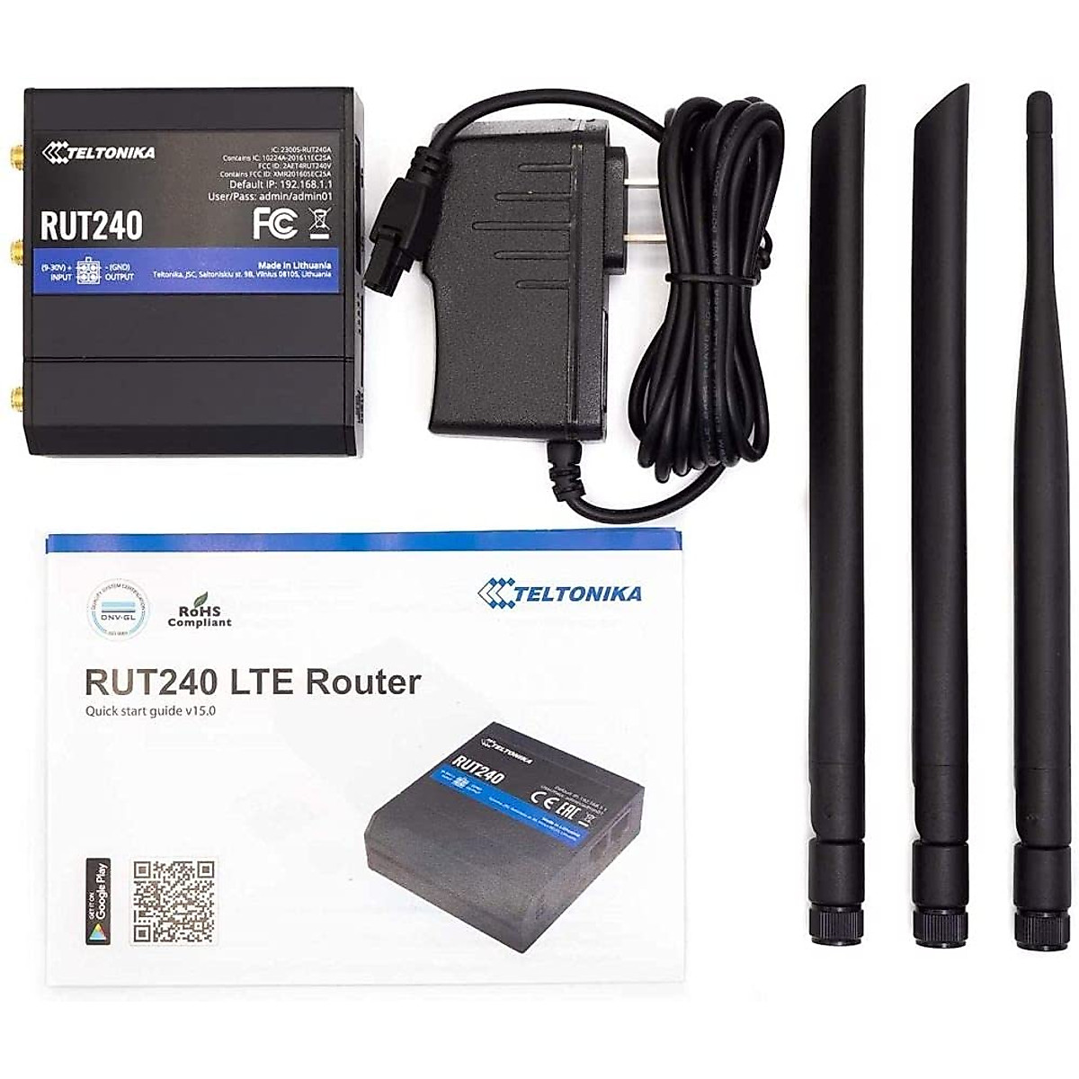 Teltonika RUT24002U000 Model RUT240 Industrial 3G/4G LTE Cellular Router for Verizon; Automatic Switch to Available Backup Connection; Wireless Access Point with Hotspot Functionality