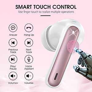 Wireless Earbuds Bluetooth 5.3 Headphones 40 Hrs Playtime with LED Display, Deep Bass Stereo and Noise Cancelling Bluetooth Ear Buds IP7 Waterproof Wireless Earphones for iPhone Android, Rose Gold