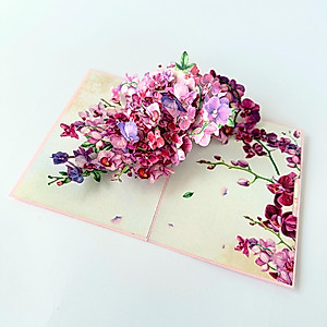 Niumcraft Pop Up Greeting Card Purple Orchid Blooming Flower Card Nature Lover Gift Love Thank You Birthday Gift Card Gift for Mom Mother's Day Idea
