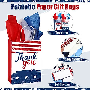 Pajean 16 Pieces Patriotic Thank You Gift Bags with 18 Red White Blue Tissue Paper American Flag Party Favor USA Treat Goodie Handle for Veterans Day Memorial Independence