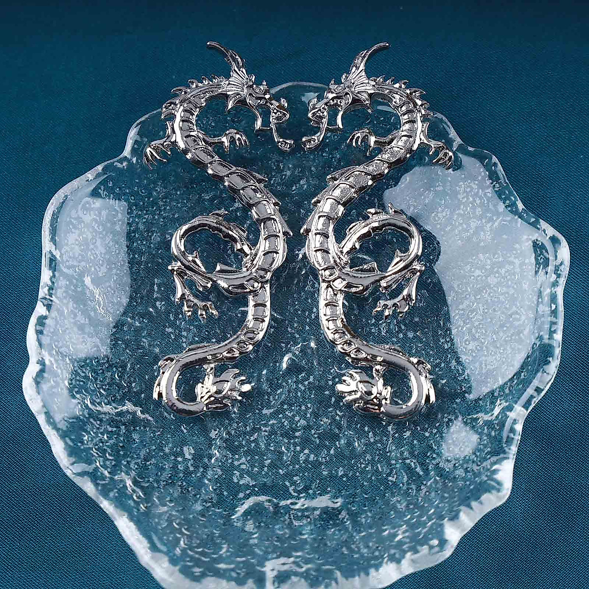 Andelaisi Punk Dragon Earrings Silver Dragon Drop Studs Earrings Gothic Dragon Exaggerated Earrings Vintage Ancient Dragon Animal Earrings Jewelry for Women Halloween Party Gifts