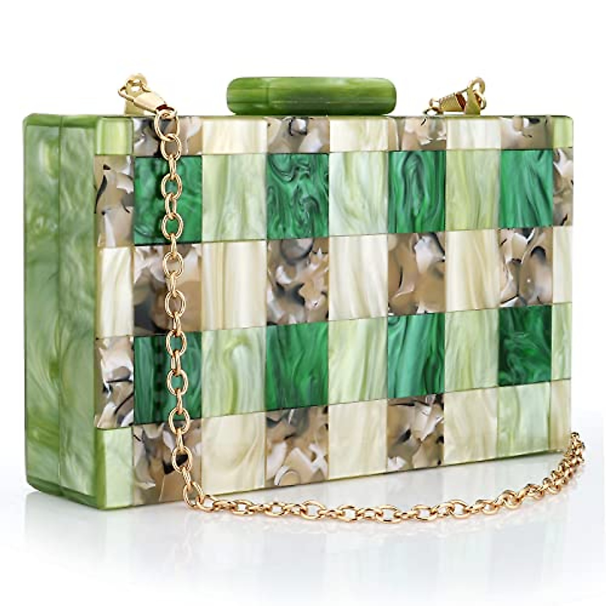 Acrylic Evening Box Bag for Women Multicolor Sequin Geometric Bridal Clutch Prom Handbag Wedding Bag Party Purse Bag (Green)