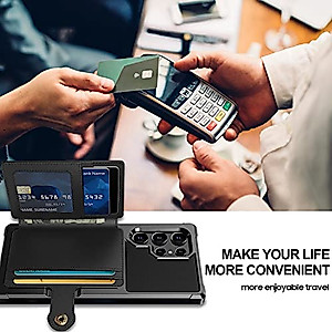 GooseBox for Galaxy S22 Ultra Case with Card Holder, Magnetic Car Mount [RFID Blocking] Shock-Resistant Soft TPU + Leather Double Layers Protection Wallet Case for Galaxy S22 Ultra 2022(Black)