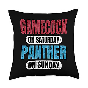 Gamecock On Saturday Panther On Sunday Funny Tees Gamecock On Saturday Panther On Sunday Sports Fans Vintage Throw Pillow, 18x18, Multicolor