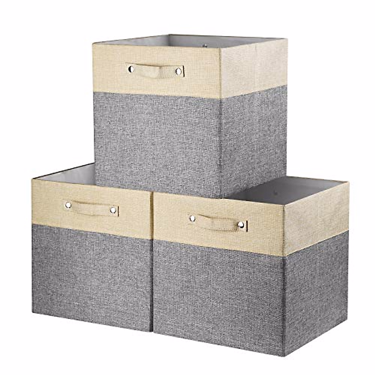 Awekris Storage Cubes, 13 Inch Foldable Storage Bins with Sturdy Handles, 3 Pack Fabric Clothes Organizer Storage Baskets for Home Office Closet, Clothes, Toys, Beige