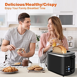 Toaster 2 Slice Best Rated Prime Stainless Steel 2 Slice Toasters Extra Wide Slot Toasters 7 Shade Settings Defrost/Bagel/Cancel with Removable Crumb Tray for Bread, Waffles, Small Retro Toaster
