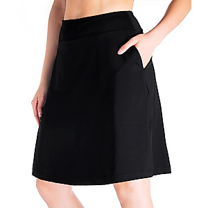 Yogipace Women's 4 Pockets UV Protection 20" Modest Knee Length Skirt Athletic Golf Tennis Skort Zippered Pockets,Black,Size S