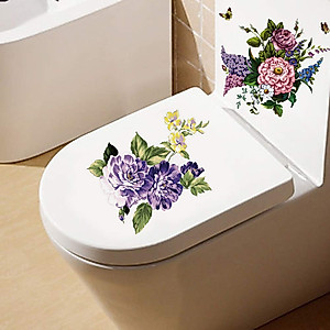 3Pcs Peony Rose Lavender Butterfly Flower Wall Stickers Beauty Flowers Decals Self Adhesive Removable Waterproof Vinyl Art Murals for Living Room Bedroom Toilet Restroom House DIY Decoration (Style D)