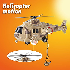 Dazmers Military Army Toys, Action Soldier Figures and Vehicles Set - Army Helicopter Toy, Truck, Quadbike - Lights and Sounds - Friction Powered Army Trucks