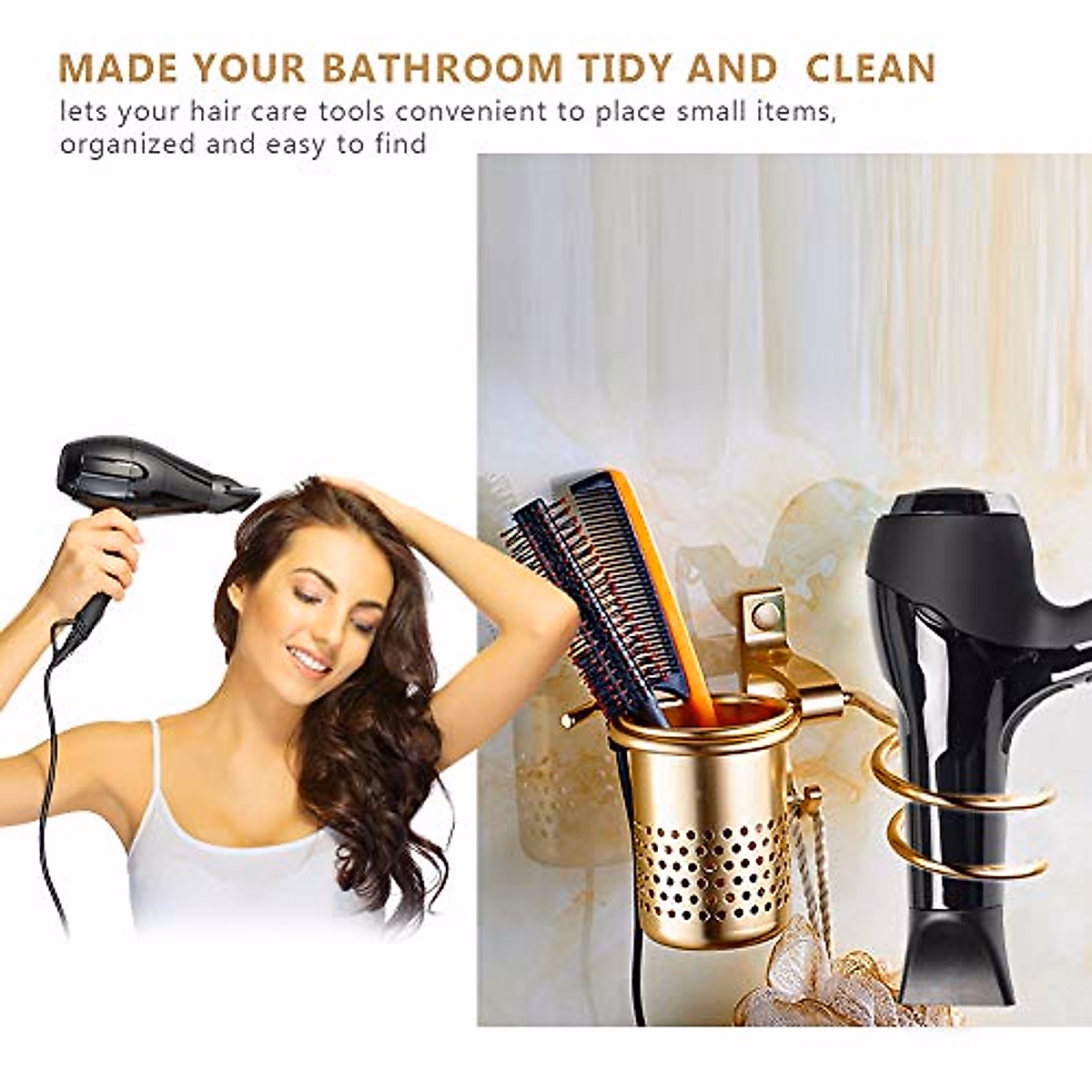 Hair Dryer Holder, Space Aluminum Wall Mounted Hair Dryer Holder Spiral Hair Care Tools Hanging Rack Organizer for Blow Dryer Comb (#2)