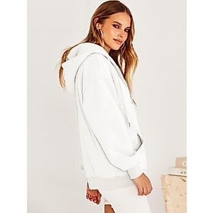 Prinbara Women's Aesthetic Clothes 2023 Zip Up Hoodies Fall Jacket Oversized Sweatshirts Casual Drawstring Y2K Hoodie with Pocket White 9PA89-baise-M,JM23