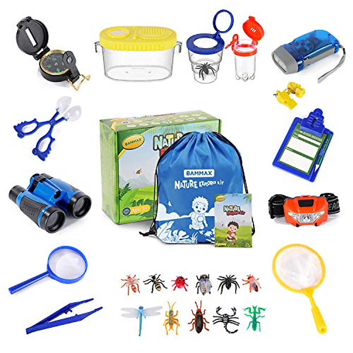 BAMMAX Outdoor Explorer Kit, Kids Adventure Kit with Binoculars, Flashlight, Compass, Magnifying Glass, Educational Nature Exploration Toys Kids Gift for Boys & Girls Age 3-12 Year Old Camping Hiking