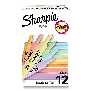 SHARPIE Tank Highlighters, Mild Pastel Colors, Assorted, Chisel Tip, 12 Count