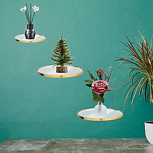 Cityelf Floating Shelves Wall Mounted Gold Wall Decor Iron Glass Hanging Shelf Home Decor Set of 3 Display Ledge Shelves for Living Room Bedroom Office-Gold-S