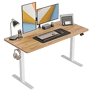CubiCubi Electric Standing Desk, 55 x 24 Inches Height Adjustable Sit Stand Desk, Ergonomic Home Office Computer Workstation, Light Rustic Brown