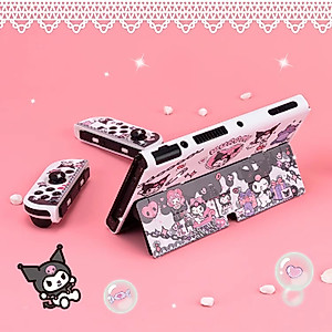 Eamily Cute Kuromi Case Compatible with Nintendo Switch OLED, Dockable Case Cover, Ergonomic Soft TPU Grip Case for Joycon, Sparkle Skin Set