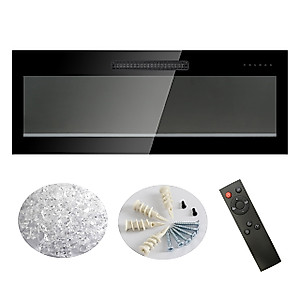 42 inches Recessed Ultra-Thin Tempered Glass Front Wall Mounted Electric Fireplace with Remote Control, Multi-Color Flame & Emberbed, LED Light Heater