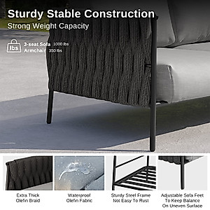 EAST OAK Life Chatter Patio Furniture Set 5 Pieces, Outdoor Furniture 5-Seat Sofa with Two Round Coffee Table, Waterproof Thick Cushion Deep Seating for Porch, Balcony, Earth Black & Misty Grey