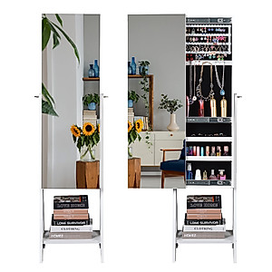 HOUAGI Mirror Jewelry Cabinet Standing,60.23" H Jewelry Armoire Organizer with Sliding Vertical Full Length Mirror,1 Layer of Storage Under the Frame,4 Angels Adjustable