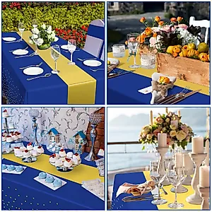 12 Pack Blue and Gold Tablecloth and Table Runner Party Decorations, Royal Blue and Gold Plastic Disposable Tablecloth and Satin Table Runner for Wedding Birthday Bridal Graduation Anniversary Party