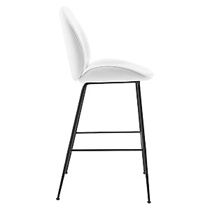 Modway Scoop Black Powder Coated Steel Leg Performance Velvet Bar Stool, White
