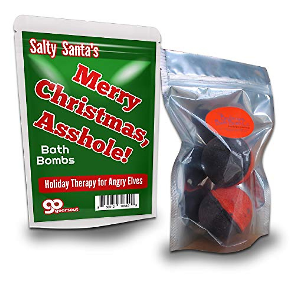 Merry Christmas Asshole Bath Bombs - XL Black and Red Fizzers for Adults - Handcrafted, Black Cherry Scent, Made in America, 2 Count