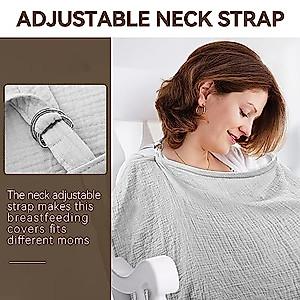 Riqiaqia Muslin Nursing Cover for Breastfeeding, Soft Cotton Breastfeeding Cover with Rigid Hoop for Baby, Multi-use Adjustable Nursing Apron Cover | Carseat Cover (Grey)