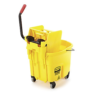 Rubbermaid Commercial 35Qt WaveBrake 2.0 Side-Press Mopping Bucket and Wringer with Foot Pedal Drain, Yellow, for Professional/Industrial/Business Heavy-Duty Floor Cleaning/Mopping