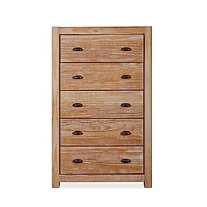 Grain Wood Furniture Montauk 5-Drawer Chest, Solid Wood with a Rustic Walnut Finish