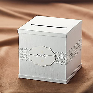 Hayley Cherie - White Gift Card Box with White Lace Textured Finish - Large Size 10" x 10" - For Wedding Receptions, Bridal & Baby Showers, Birthdays, Graduations, Funerals, Money