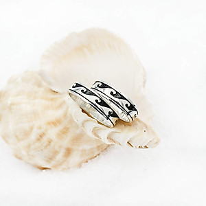 Krunan S925 Sterling Silver Ocean Surfer Wave Ring For Men, Women, Kids, Pinky, Thumb. Created White Blue Opal Cute, Fun, Dainty Band. Tropical Hawaiian Island Beach Jewelry (5mm Wave Band, 10)