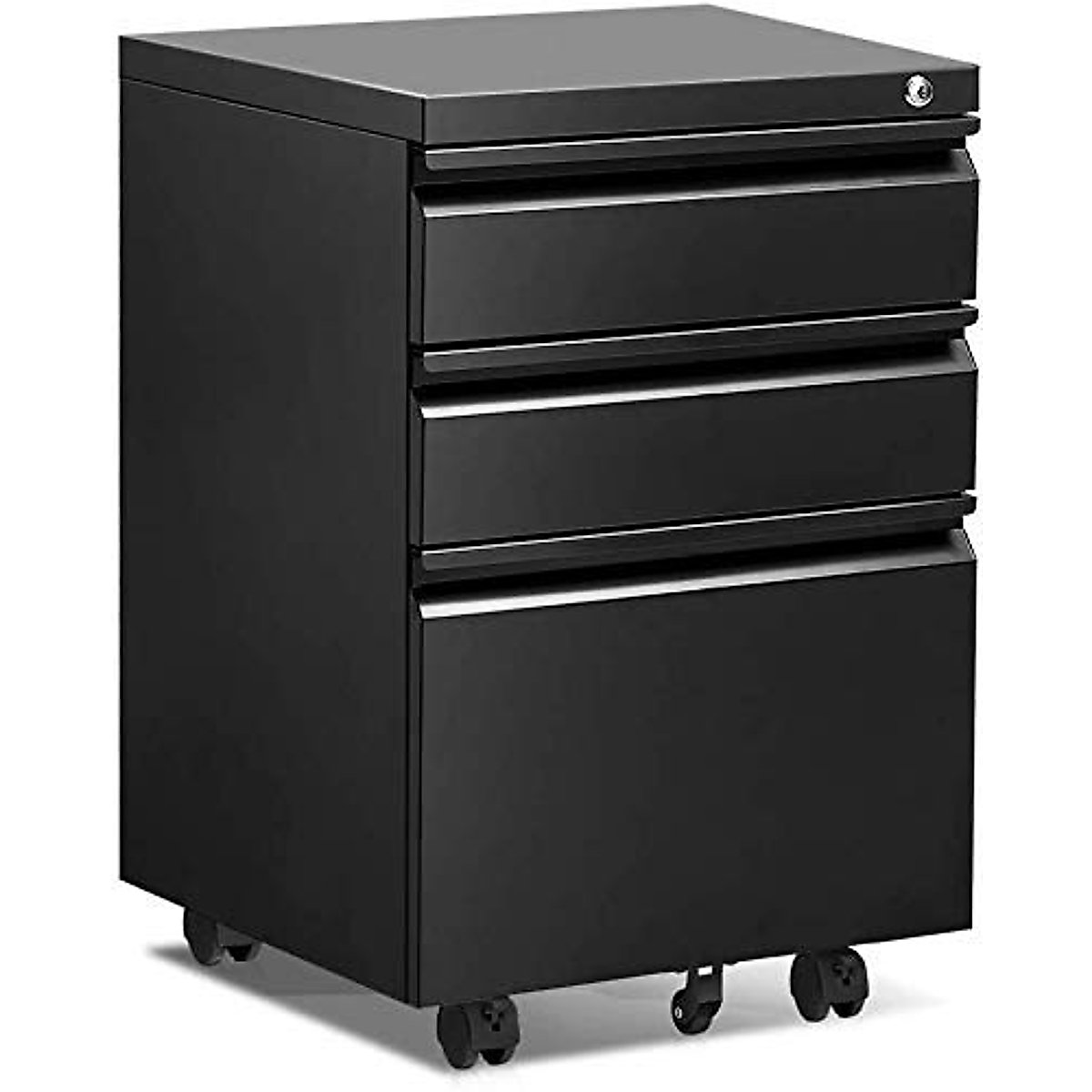 Black File Cabinet, 3 Drawer Mobile File Cabinet with Lock and Wheels, Under Desk Metal Filing Cabinet for Office，Lockable Rolling Cabinet with 2 Keys for Legal/Letter/A4 Size, Fully Assembled （A）