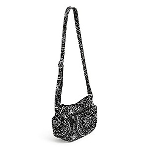 Vera Bradley Women's Cotton on the Go Crossbody Purse, Black Bandana Medallion, One Size