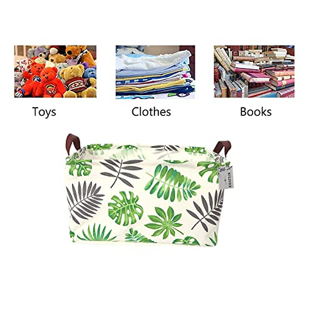 Rectangle Storage Baskets Canvas Fabric Organizer Bin for Kids Toys, Books, Clothes, Pets & Gifts - Perfect for Home/ Office / Nursery/ Shelves(Leaf)