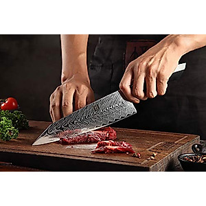 XINZUO Damascus Steel Chef Knife, 8.5 inch Kiritsuke Kitchen Knife Professional Forged Gyuto Cooking Knife, Military Grade G10 Handle with Magnetic Sheath -Feng Series