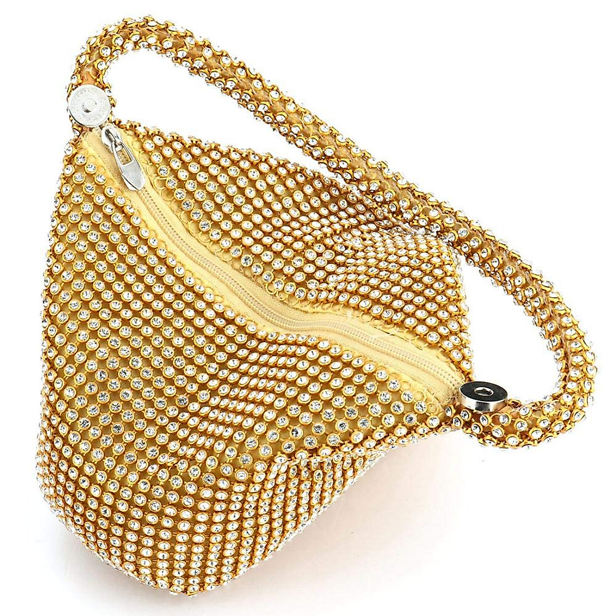 Women's Evening Bag Rhinestone Purse Handbags Triangle Style Chain Clutch Purse Bag Sparkly Party Prom Wedding Purse (Gold)