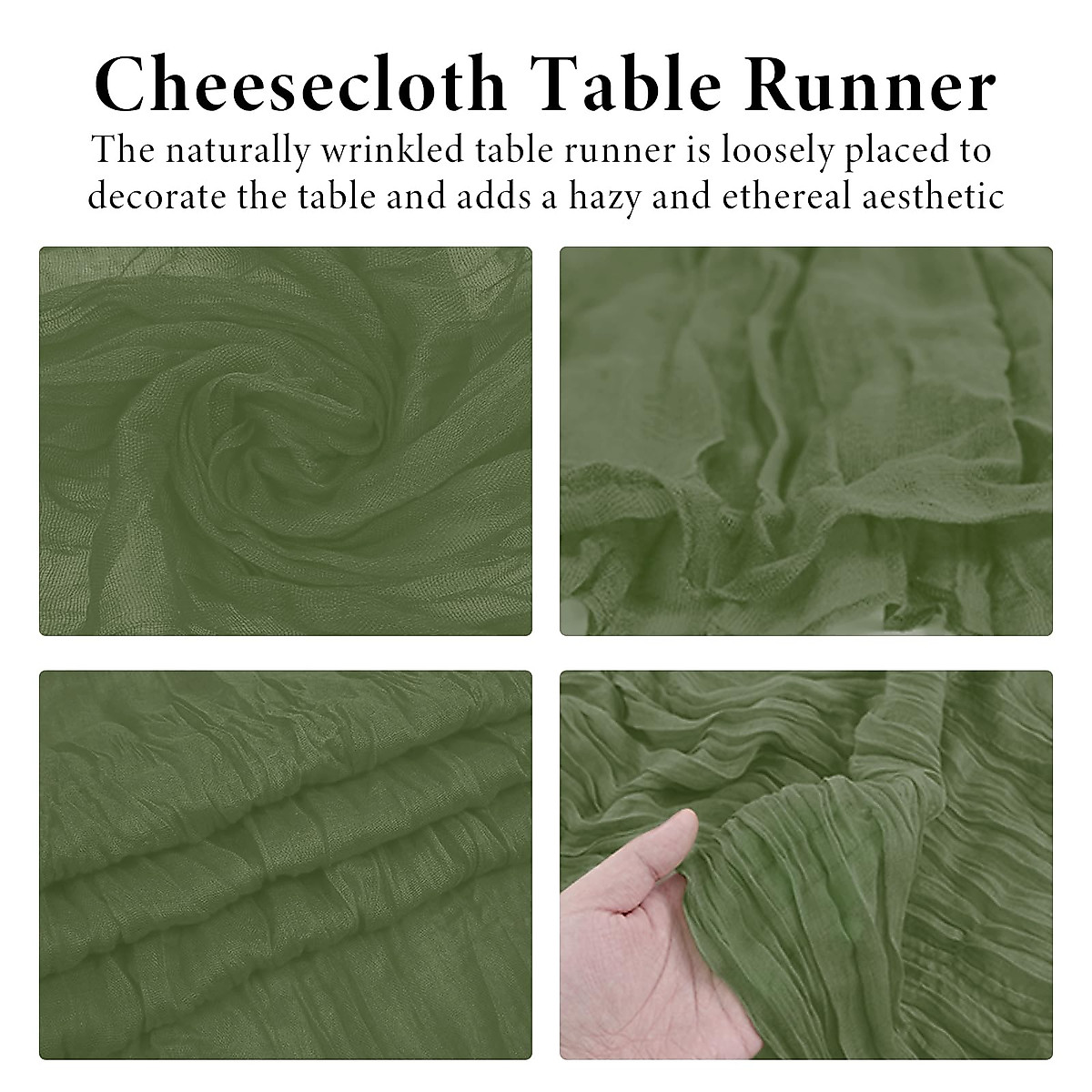 NOSTHEART Sage Green Cheesecloth Table Runner 10Ft Boho Table Runner Gauze Cheese Cloth Table Runner Rustic Sheer Table Runner for Party Wedding Bridal Baby Shower Birthday Table Decoration