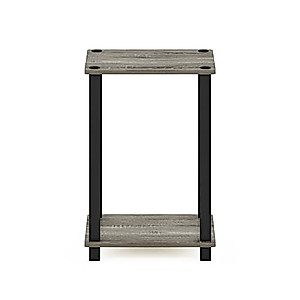 Furinno Simplistic 1-Tier End Side Night Stand/Bedside Table with Plastic Poles, French Oak Grey/Black