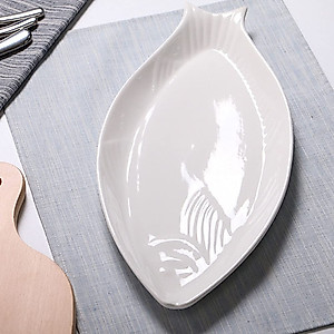 Cabilock Ceramic Fish Platter Food Trays Oval Dinner Plate Appetizer Serving Tray Snack Storage Dish for Kitchen Home Sushi Cheese Dessert White
