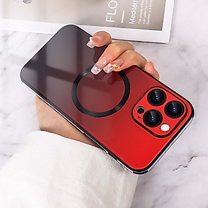 Guppy Compatible with iPhone 14 Pro Max Case Magnetic, with Full Camera Lens Protector [Compatible with MagSafe] Scratch Resistant Gradient Glass Back Cover Phone Case-Red