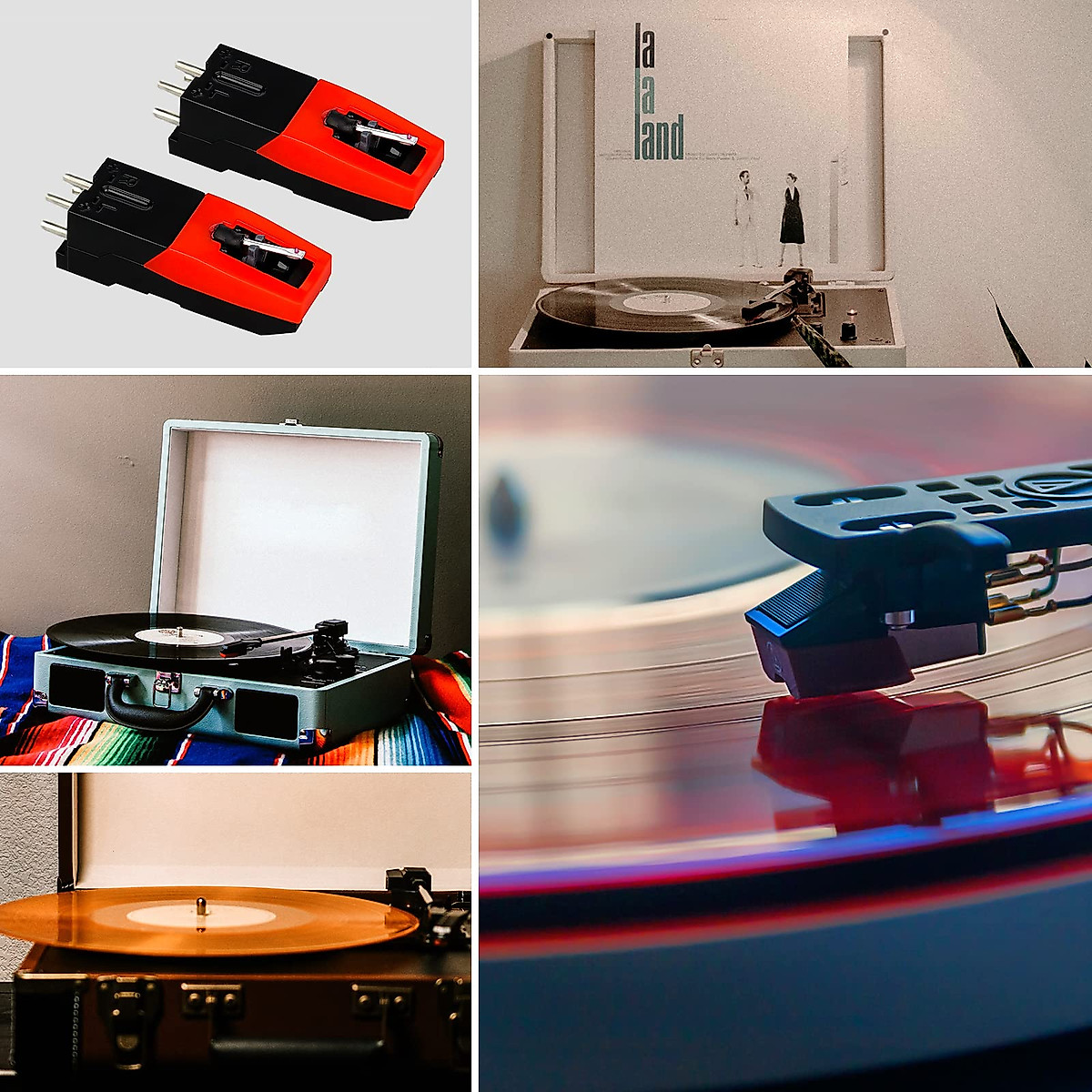 2PCS Record Player Cartridge with 2PCS Record Player Needle Turntable Needles Record Player Stylus Record Player Needle Replacement Accessories for Vinyl Record Player