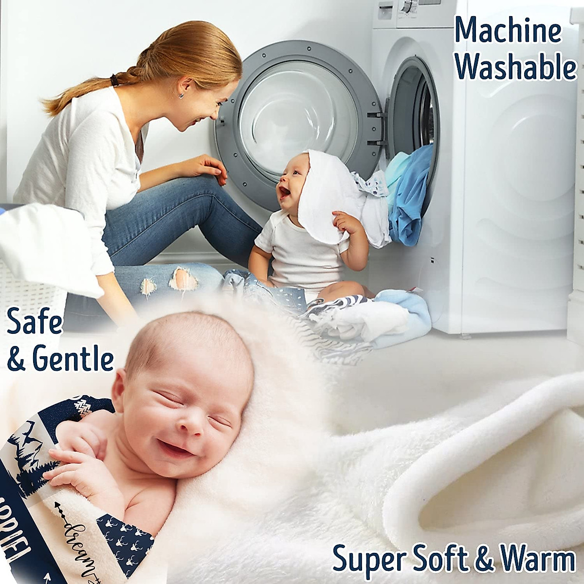 MeMate Personalized Woodland Baby Blankets, Baby Woodland Blanket Custom Name, Deer Baby Blankets for Boys Girls, Baby Bear Wolf Blanket for Baby Shower Newborn Infant Son Toddlers