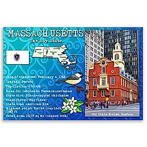 MASSACHUSETTS STATE FACTS postcard set of 20 identical postcards. Post cards with MA facts and state symbols. Made in USA.