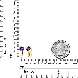 Gem Stone King 1.50 Ct Round Purple Amethyst 18K Yellow Gold Plated Silver Clip On Earrings For Women